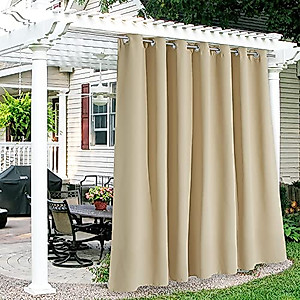 RYB HOME Extra Wide Outdoor Curtains for Patio Waterproof Windproof Blackout Curtains for Porch Pergola Arbor Lanai Pool House Outside Deck, 100 inch Width x 84 inch Length, 1 Pc, Biscotti Beige