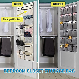 Over the Door Shoe Organizer, Hanging Shoe Organizer for Closet with 12 Small & 6 Large Mesh Pockets Makes the Most of Vertical Door Space to Store all Your Household Essentials Maximize (beige)