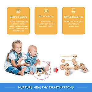 WODI Wooden Building Blocks，60 PCS Tiny Educational Natural Wood Stem Toys, DIY Wooden Blocks Splicing, Montessori Building Blocks Building Blocks for Kids Ages 4-8 to Create Various Shapes