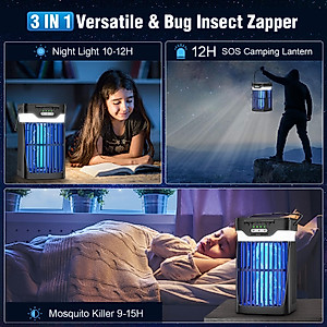 Solar Bug Zapper Outdoor and Indoor, Dual Folding Solar Panel with Auto Sensor Function, USB Rechargeable Cordless Fly Traps, 4200V Electric Mosquito Killer for Patio, Backyard, Garden, Camping