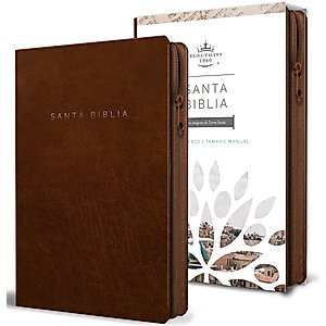 Biblia Reina Valera 1960 letra grande. Símil piel canela, cremallera, tamaño manual / Spanish Bible RVR 1960. Handy Size, Large Print, Leathersoft, Brown Zip