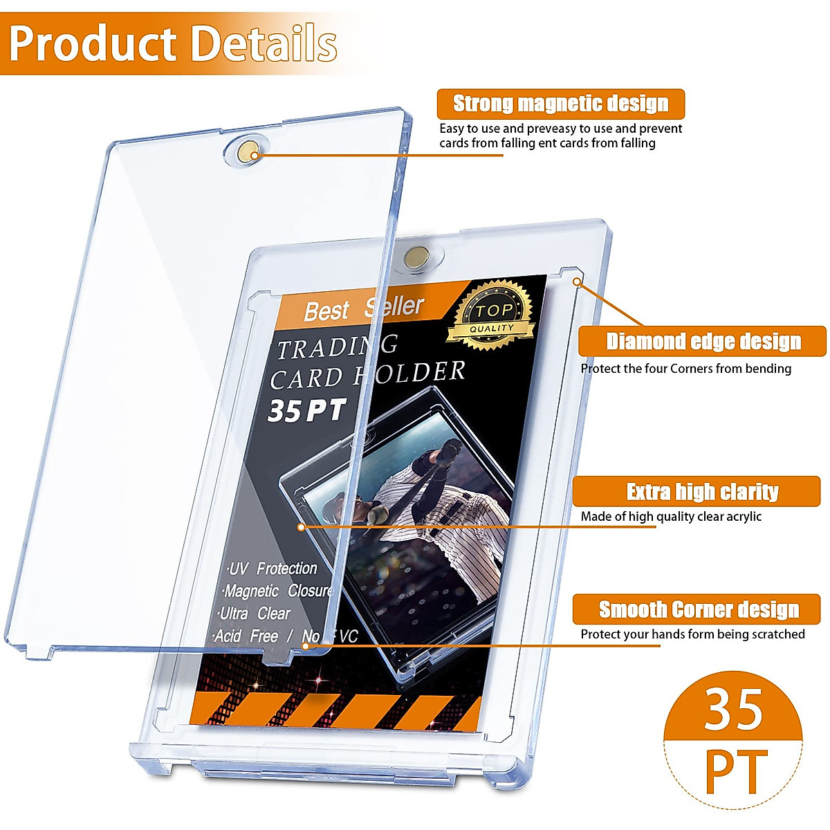 Zonon 50 Pieces Magnetic Card Holder Acrylic Baseball Card Holder 35pt Magnetic Trading Card Protector for Baseball Sports Trading Game Work Cards Storage and Display