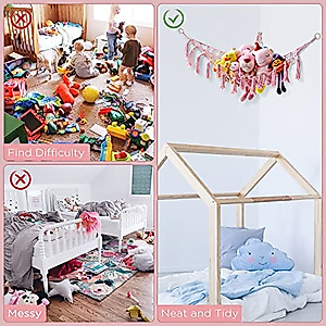 Pink Hammock with Wooden Beads and Fringe Toy Storage, Boho Room Decor, Bedroom Decor, Plush Toy Storage for Kids, Girls Bedroom Storage