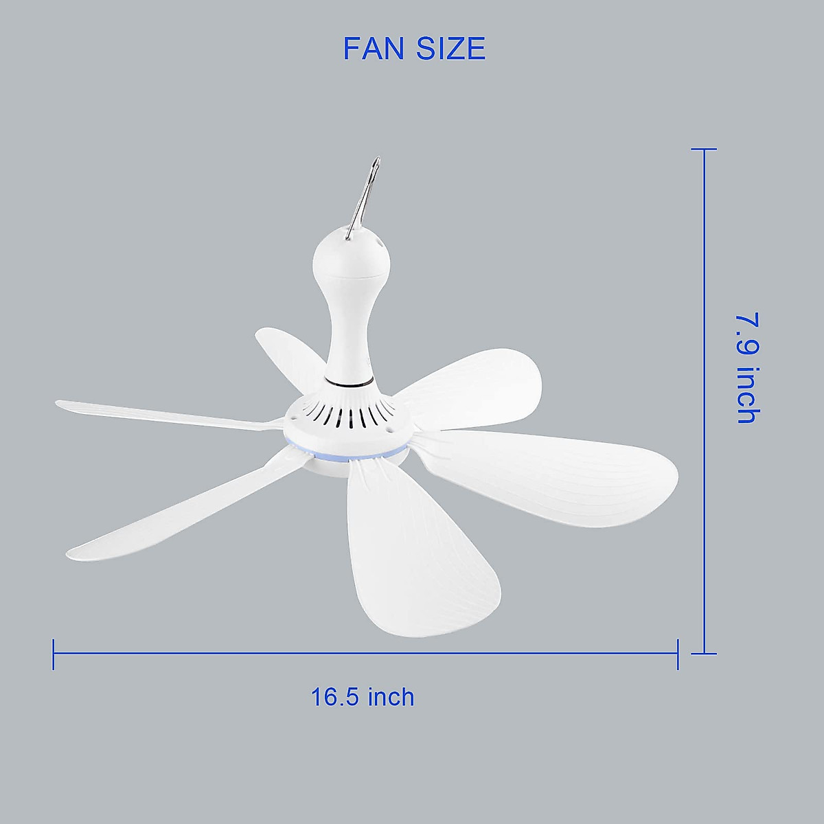 SCOOYEEES USB Powered Ceiling Fan Portable Canopy Fan with ON/OFF switch, 6 Blades Quiet Small DC USB Ceiling Fan Hanging Fan for Camping Cruise RV Tent Gazebo Bed Dormitory Home Room