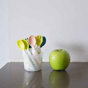 BEABA Toddler Self Feeding Cutlery and Silicone 4-Piece Meal Set - Soft, Unbreakable, Non-Slip Suction Bottom