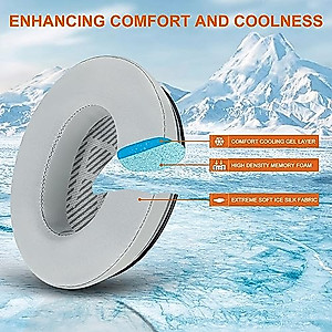GEVO Cooling Gel Ear Pads Cushions Replacement, Ear Pads for Bose QuietComfort 35 (QC35) and Quiet Comfort 35 II (QC35 II) Over-Ear Headphones & More, Memory Foam & Cooler for Longer (Silver)