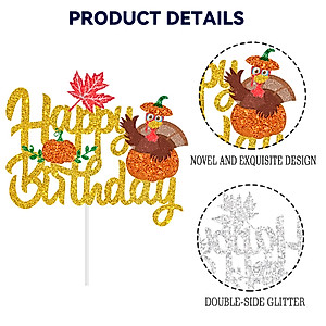 Thanksgiving Happy Birthday Cake Topper - Happy Friendsgiving Cake Topper - Autumn Fall Harvest Maple Pumpkin Picks Holiday Friends Party Supplies