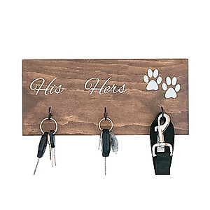 Wall Mounted His Hers and Paws Leash and Key Holder, Dog Lover Gift for Women, 12 inch by 5.5 inch