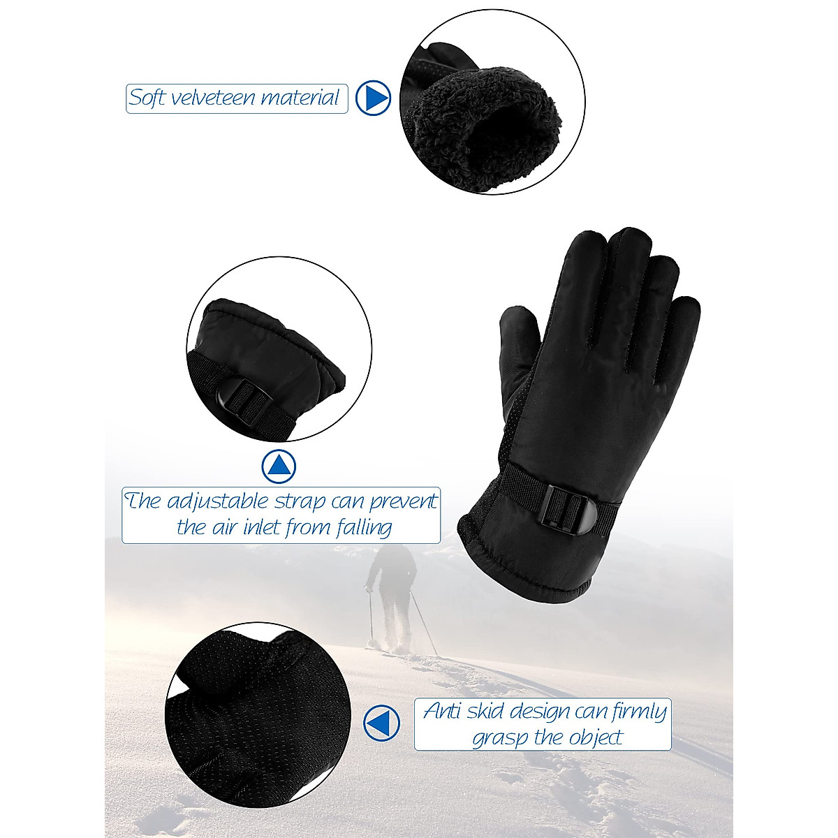 12 Pairs Kids Ski Gloves Winter Gloves Snow Gloves for Kids Waterproof Gloves Kids Warm Children Gloves Bulk (Black, 8-12 Years)