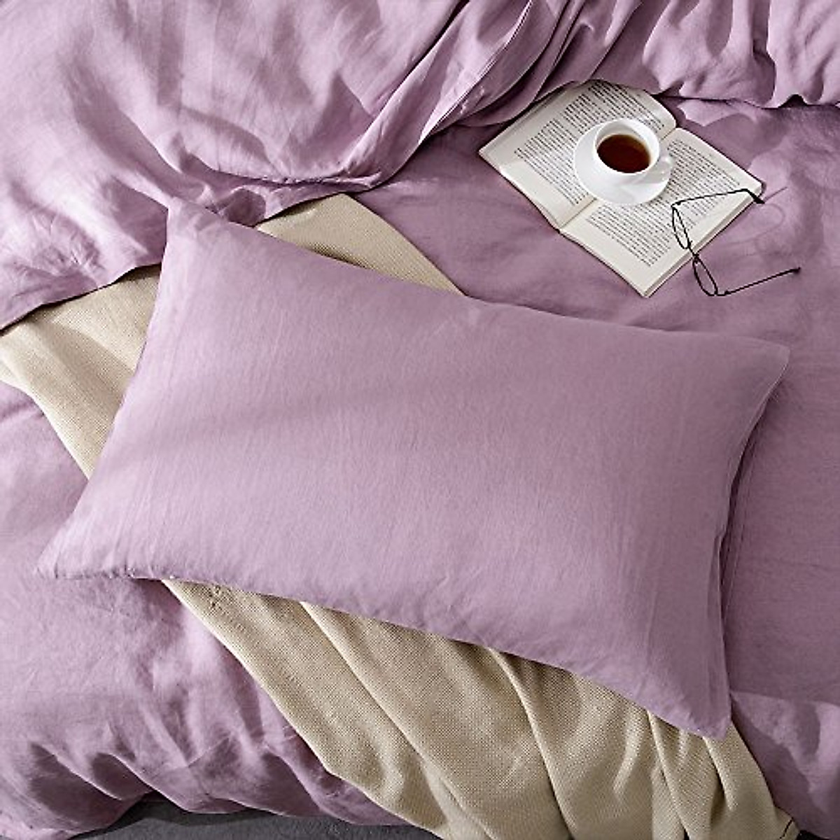 Merryfeel Linen Pillowcase,100% Linen Extra Pillow Covers - Set of 2