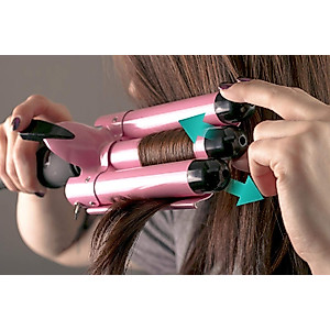 Alure 3 Barrel Hair Waver for Beachy/Frizz-Free Waves w/LCD Temperature Display - 1 Inch Ceramic Tourmaline Triple Barrels, Dual Voltage Crimping Tool