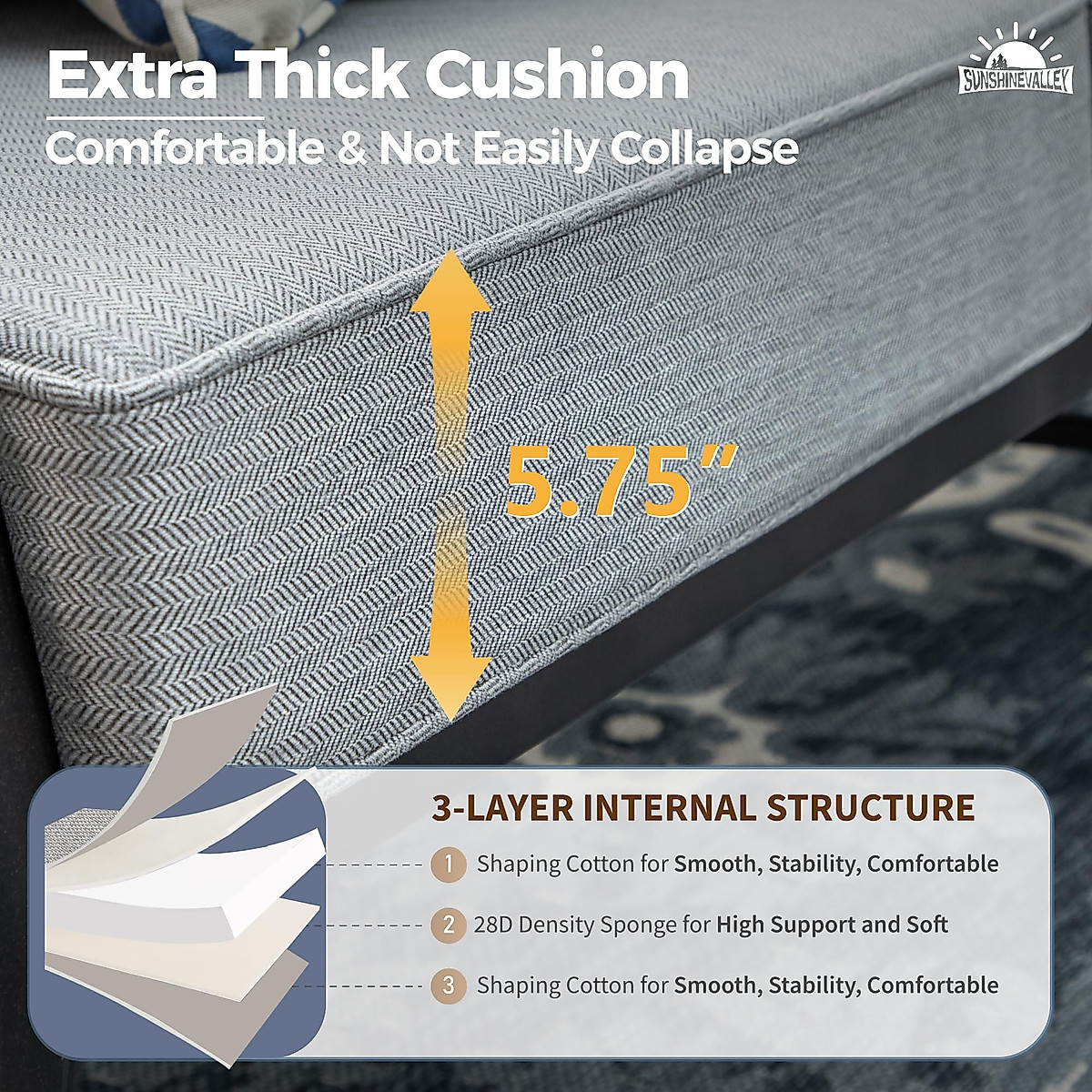 SUNSHINE VALLEY Metal Patio Furniture Sofa with 5.75" Extra Thick Waterproof Cushion, 3-Seater Deep Seating & High-Back Outdoor Couch All Weather Outdoor Seating for Backyard Deck Front Porch, Gray