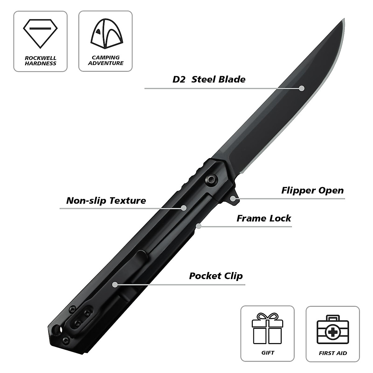 ohmonlyhoo Folding Knife, 3.3 inch Pocket Knife with Pocket Clip and D2 Blade, EDC Knife for everyday carry, Great Gift for Men and Women