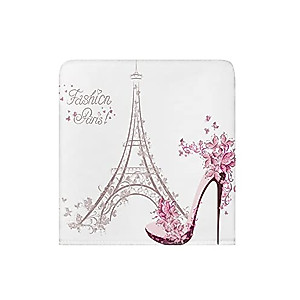 Maliyand Chair Back Cover, Pink Paris Eiffel Tower High Heel Flower Chair Covers Removable Chair Protector Slipcover for Dining Room, Kitchen, Restaurant, Set of 8