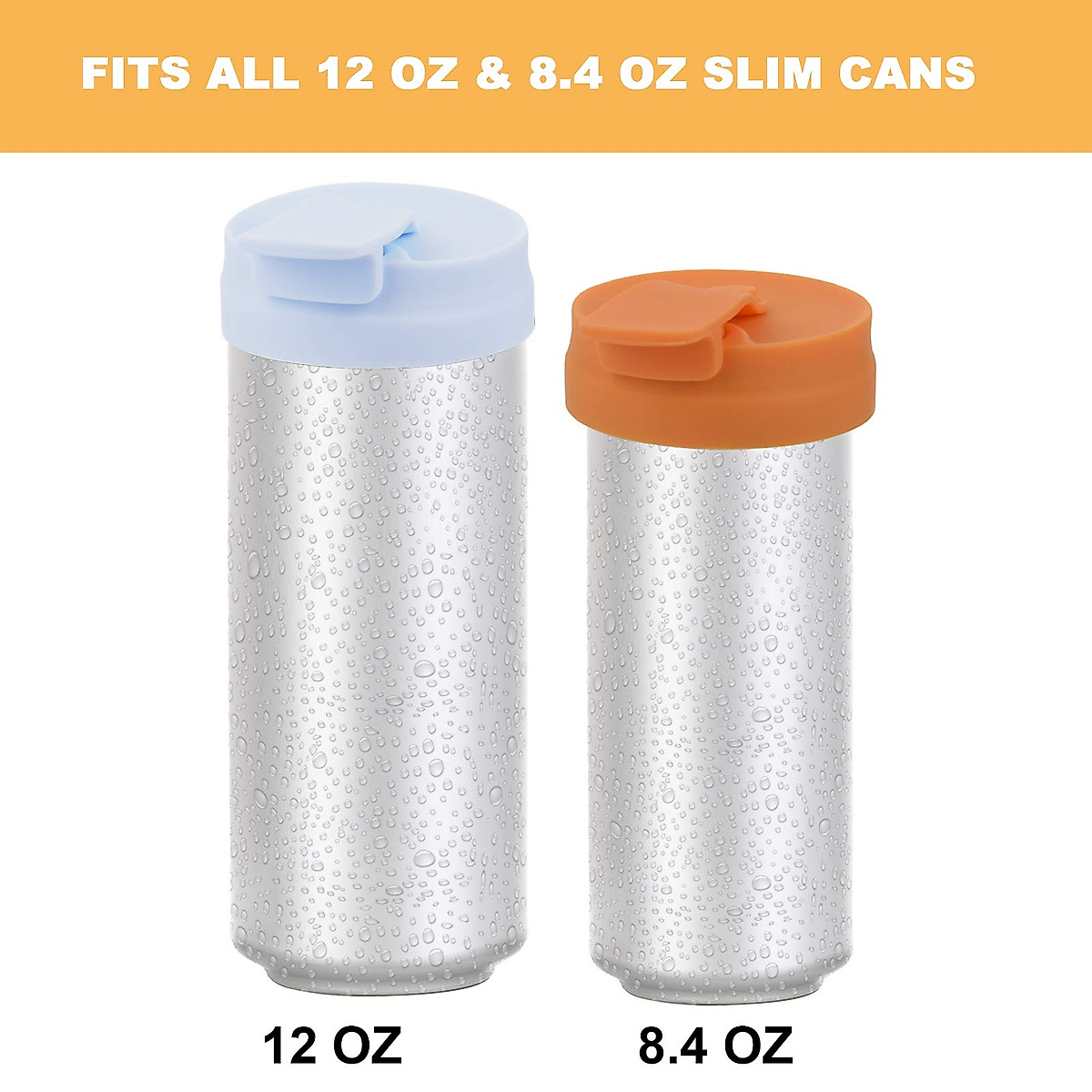 Cosmos Silicone Slim Can Lids Beverage Can Lid Cover Protector for Slim Can and Skinny Can Soda, Beer, Energy Drinks, Juice, Seltzer (Light Blue (1 Pc) + Orange (1 Pc))