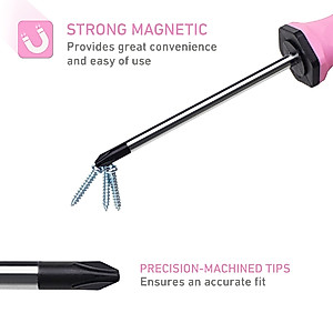 FASTPRO 12-Piece Pink Magnetic Screwdrivers Set with Slotted Phillips Screwdrivers and Precision Screwdrivers, Repair Tool Kit for Women with Storage Bag