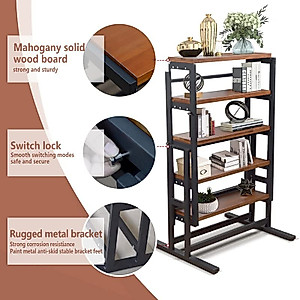 Brefhome Convertible Kitchen Table for Small Spaces,Space Saving Dining Table,Mahogany Transforming Table,Multipurpose Shelf Display Rack