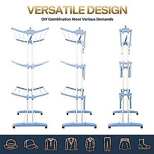 RYGOAL Clothes Drying Rack, Large 3-Tier Folding Drying Rack Clothing, Movable Laundry Drying Rack with 24 Drying Poles, 14 Hanging Holes & 4 Wheels, Multifunctional Drying Rack Indoor Outdoor