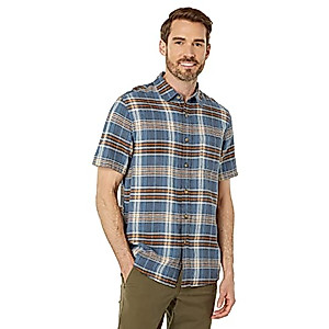 Pendleton Men's Short Sleeve Linen Shirt, Blue Mirage/Angora Plaid, Small