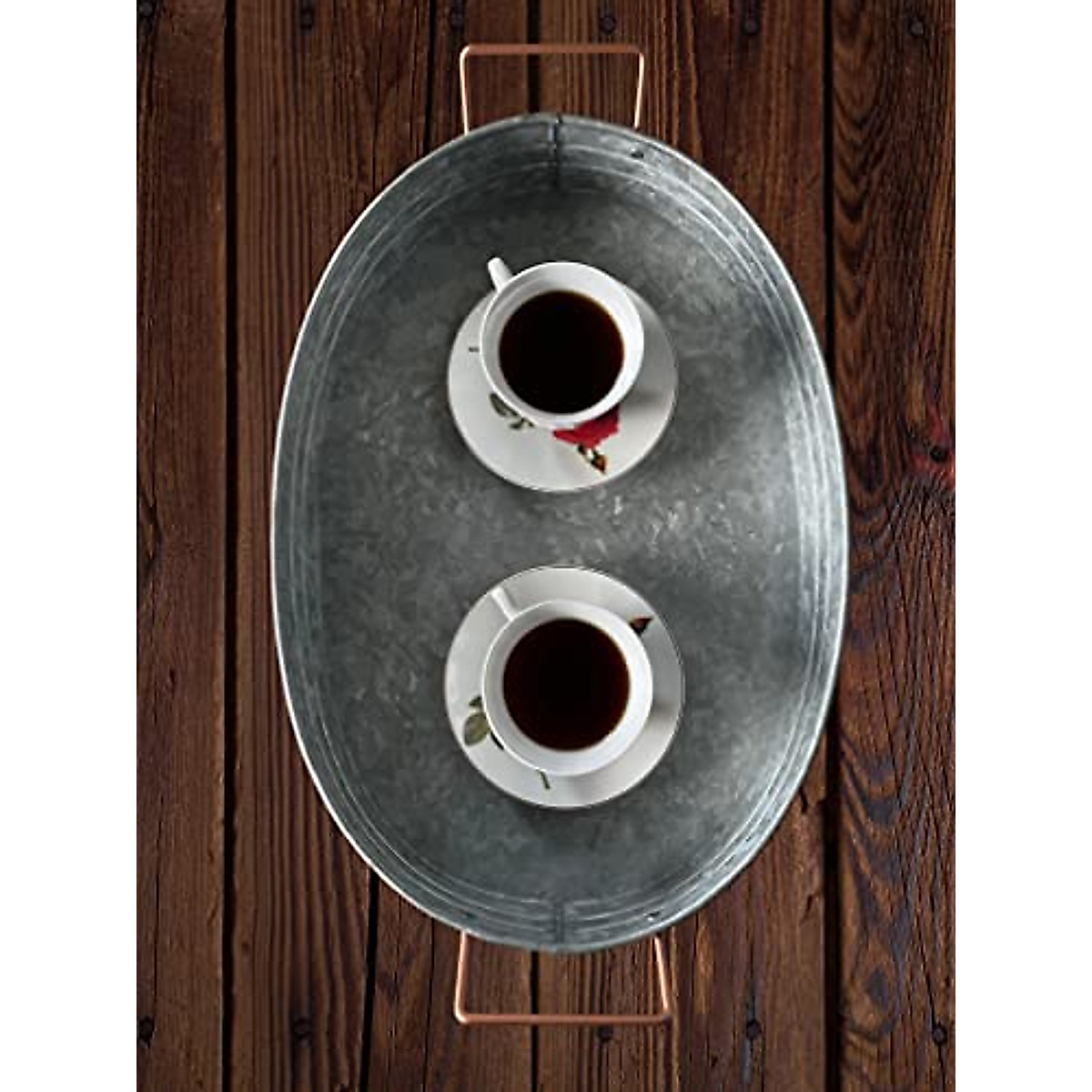 KOTINARA Galvanized Serving Tray with Handles - Rustic Decorative Tray - Farmhouse Serving Tray for Country Style Farmhouse Decor.