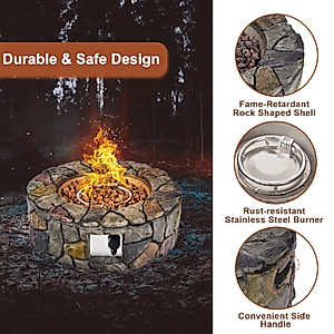 DORTALA Stone Propane Fire Pit, 28 Inch Propane Fire Pit Round w/Lava Rocks, PVC Cover, ETL Certified, Outdoor Gas Fire Pits for Outside Patio Garden Backyard, 40,000 BTU (Gray)