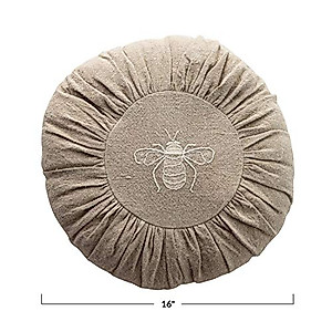 Creative Co-Op Linen Embroidered Bee, Natural Pillow