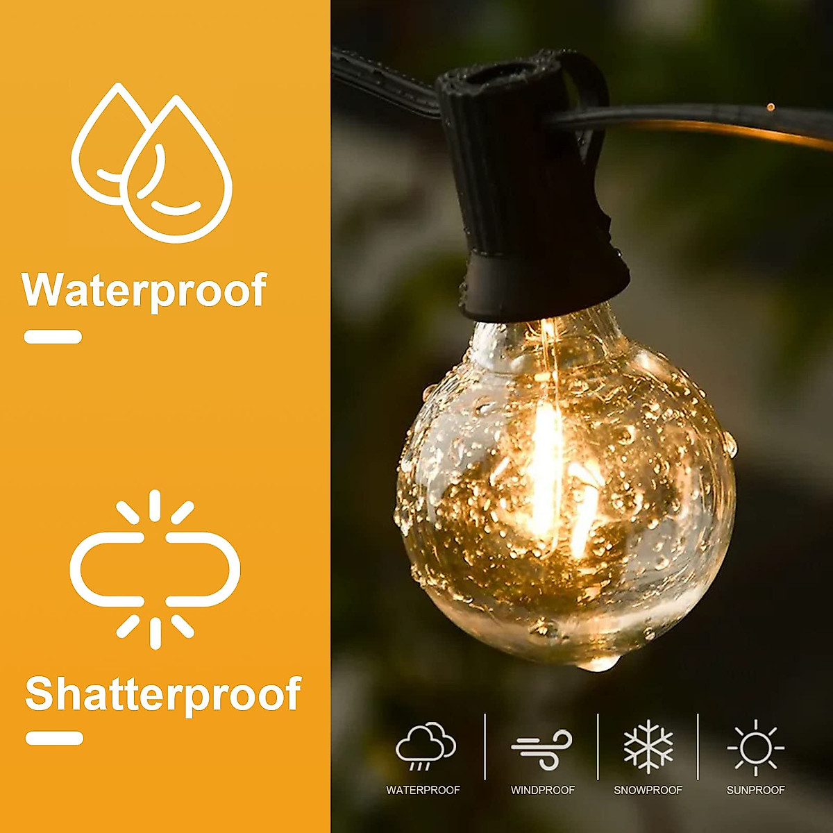 Jslinter 25Pack G40 LED String Light Bulbs Replacement, 1W(11W Equivalent), 60LM, 2200K Warm White, Shatterproof, E12 Screw Base, Vintage Edison Bulbs for Patio Garden