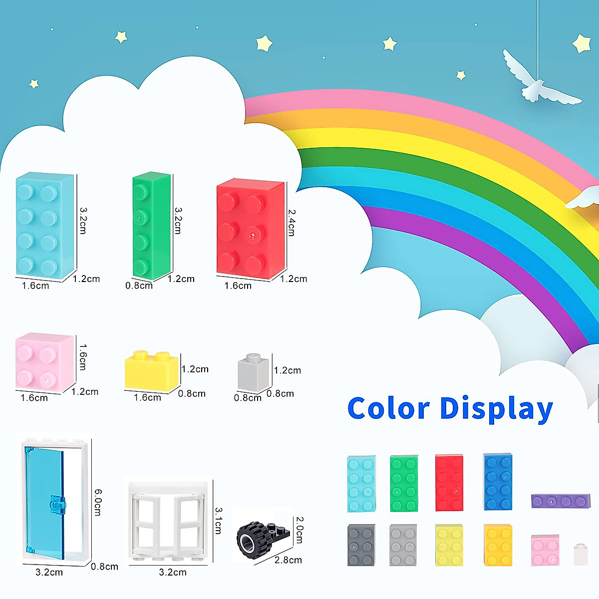 GARUNK Building Bricks 1000 Pieces, Classic Building Blocks for Kids Educational Toys with Wheel, Tire, Axle, Window, Doors Compatible with All Major Brands for Ages 3+ 4 5 6 7 8 Year Old Boys Girls