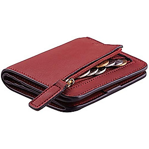 Toughergun Womens Rfid Blocking Small Compact Bifold Luxury Genuine Leather Pocket Wallet Ladies Mini Purse with ID Window (11 ReNapa Red Deep)