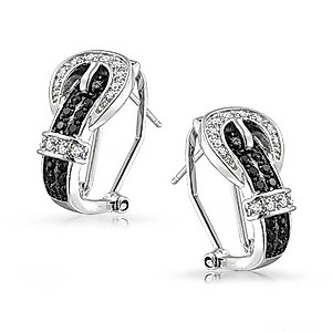 Black White Cubic Zirconia Pave CZ Belt Buckle Stud Drop Earrings For Women Omega Back 14K Gold Plated Brass