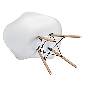 CangLong Natural Wood Legs Mid Century Modern DSW Molded Shell Lounge Plastic Arm Chair for Living, Bedroom, Kitchen, Dining, Waiting Room,2 PCs Pack- White, Set of 2, White