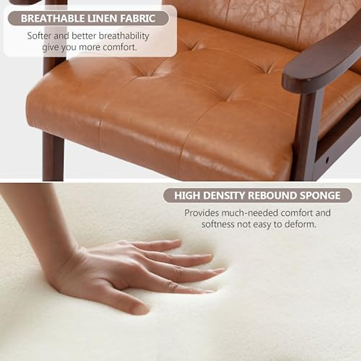 Bonzy Home Mid Century Modern Accent Chair for Living Room, Upholstered Faux Leather Armchair Comfy Retro Bedroom Side Chair with Solid Wood Frame, Orange