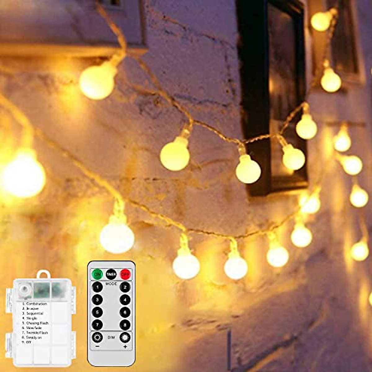 LCHUANG Battery Operated String Lights 66FT 200LEDs - Each 33FT 100LEDs 8 Mode Waterproof Christmas Fairy Lights Indoor Outdoor Hanging Globe Decorative Lights for Home Party Patio Garden Wedding