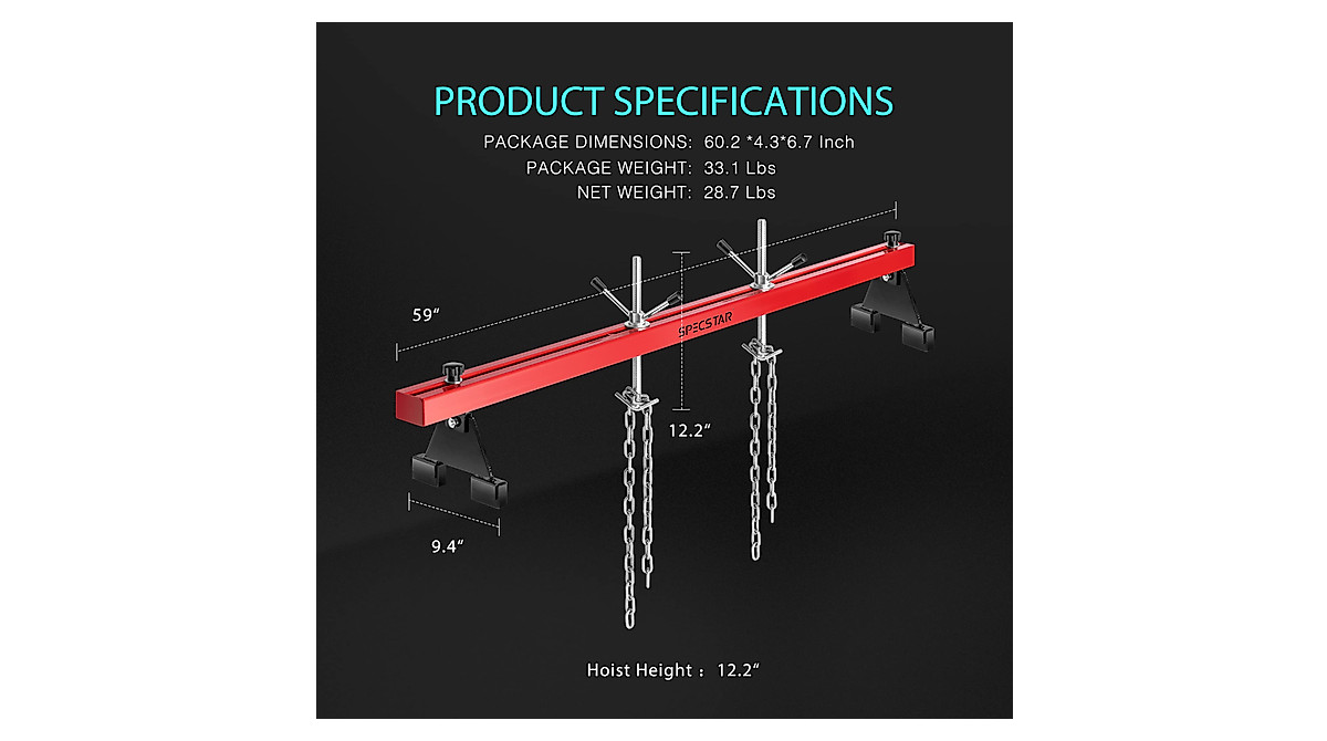 SPECSTAR 1100 Lbs Engine Support Bar for Safe Vehicle Lifting