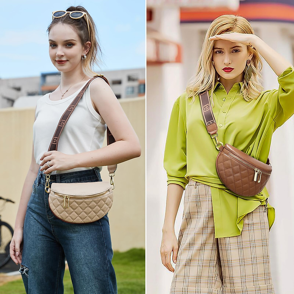 Eslcorri Small Crossbody Sling Bag for Women Trendy - Fashionable Fanny Packs Vegan Leather Chest Belt Bum Bag Anti Theft Crossbody Sling Purse for Travel Sport Camping - Apricot