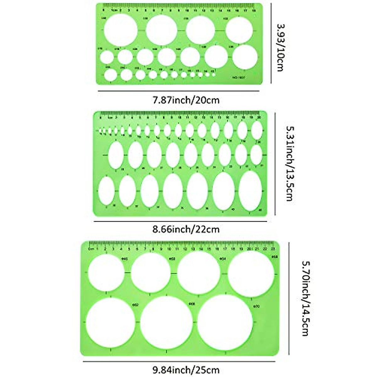 9 Pieces Drawings Templates Measuring Geometric Rulers Plastic Draft Rulers for School Office Supplies, Clear Green