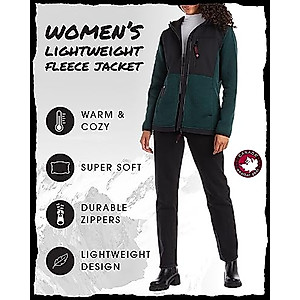 CANADA WEATHER GEAR Women’s Jacket – Lightweight Sweater Fleece Sweatshirt Jacket (S-XL), Size Large, Ponderosa Green