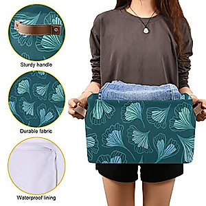 susiyo Large Foldable Storage Bin Leafs Ginkgo Biloba Fabric Storage Baskets Collapsible Decorative Baskets Organizing Basket Bin with PU Handles for Shelves Home Closet Bedroom Living Room-2Pack