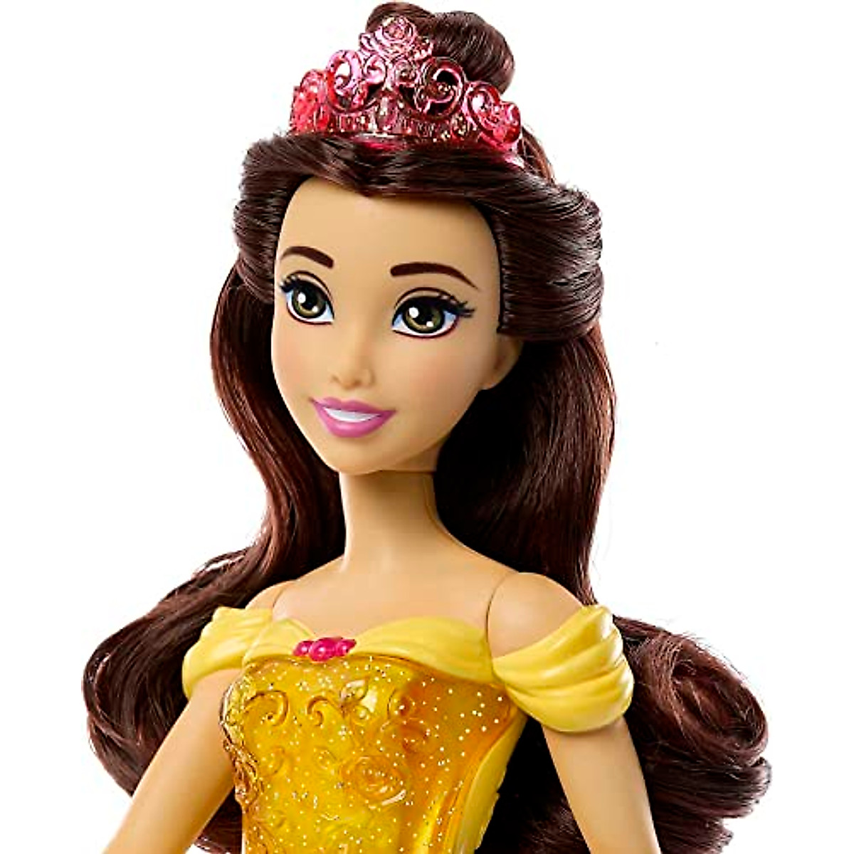 Disney Princess Belle Fashion Doll, Sparkling Look with Brown Hair, Brown Eyes & Tiara Accessory