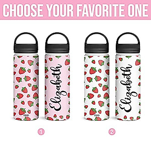 winorax Personalized Strawberry Water Bottle Strawberry Cute Pattern Design Insulated Stainless Steel 12oz 18oz 32oz Travel Sport Bottles Birthday Christmas Back To School Gifts For Kids Baby Girl