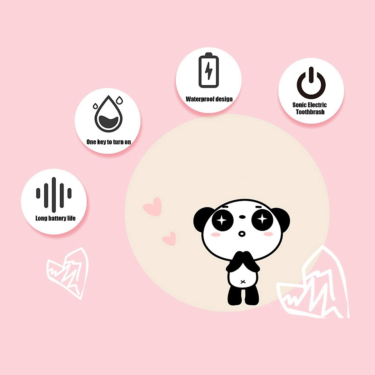 Garosa Cute Electric Toothbrush Panda Pattern Tooth Brush Waterproof Ultrasonic Brushing Vibrating Soft Rechargeable Toothbrush