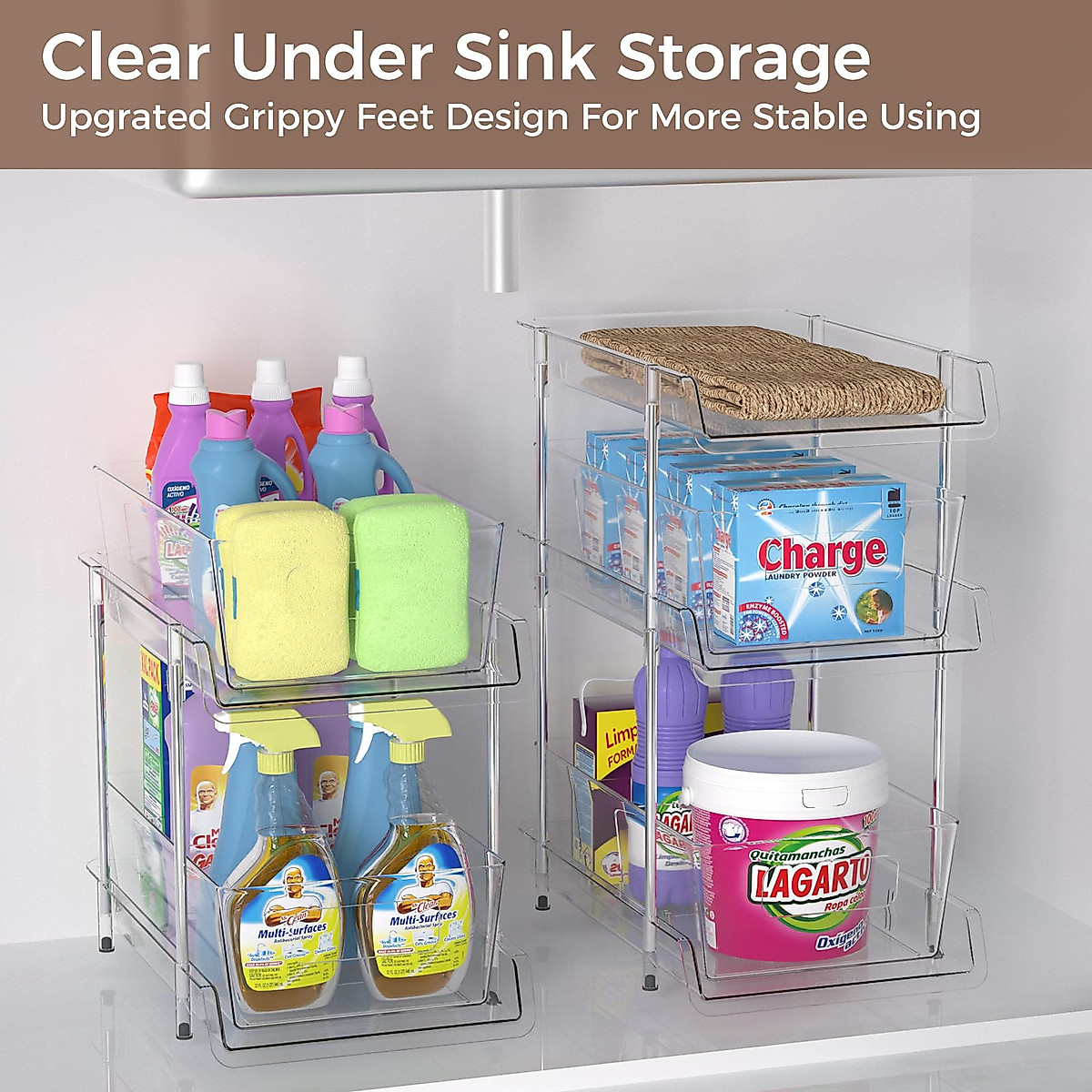 3 Tier Clear Bathroom Organizers, Pull Out Organizers and Storage, Slide Out Acrylic Drawer Organizer with 6 Dividers, Multi-Purpose Bathroom Organizer, Under Sink Organizer, Medicine Cabniet Bins