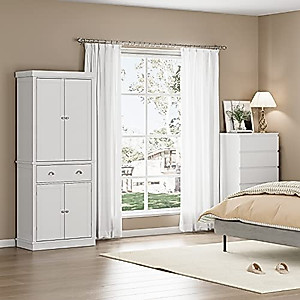 FOTOSOK 72" Utility Pantry Storage Cabinets for Kitchen, Dining Room, Living Room, White , Freestanding Cupboard with 4 Doors, Drawer, 4 Shelves