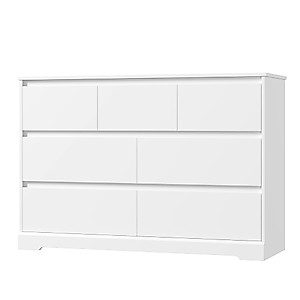 FACBOTALL Dresser for Bedroom, Modern White Dresser, Wood Chest of Drawers Nursery Dresser with Storage, 7 Drawer Double Dresser with Handle Free, Large Storage Dresser Organizer for Living Room,White