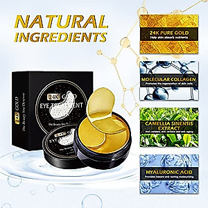 VANELC 24k Gold Eye Mask，Collagen Under Eye Patches，Eye Treatment Mask, Under Eye Bags Treatment, Under Eye Masks for Puffy Eyes, Anti-Aging,Anti-Wrinkle and Fine Lines, Under eye Dark Circles