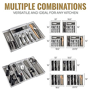 ELTOW Expandable Silverware Drawer Organizer & Utensil Tray Set, Non-Slip Kitchen Drawer Organizers and Storage, Kitchen Organization for Utensils, Cutlery, Office Supplies, Flatware Storage - White