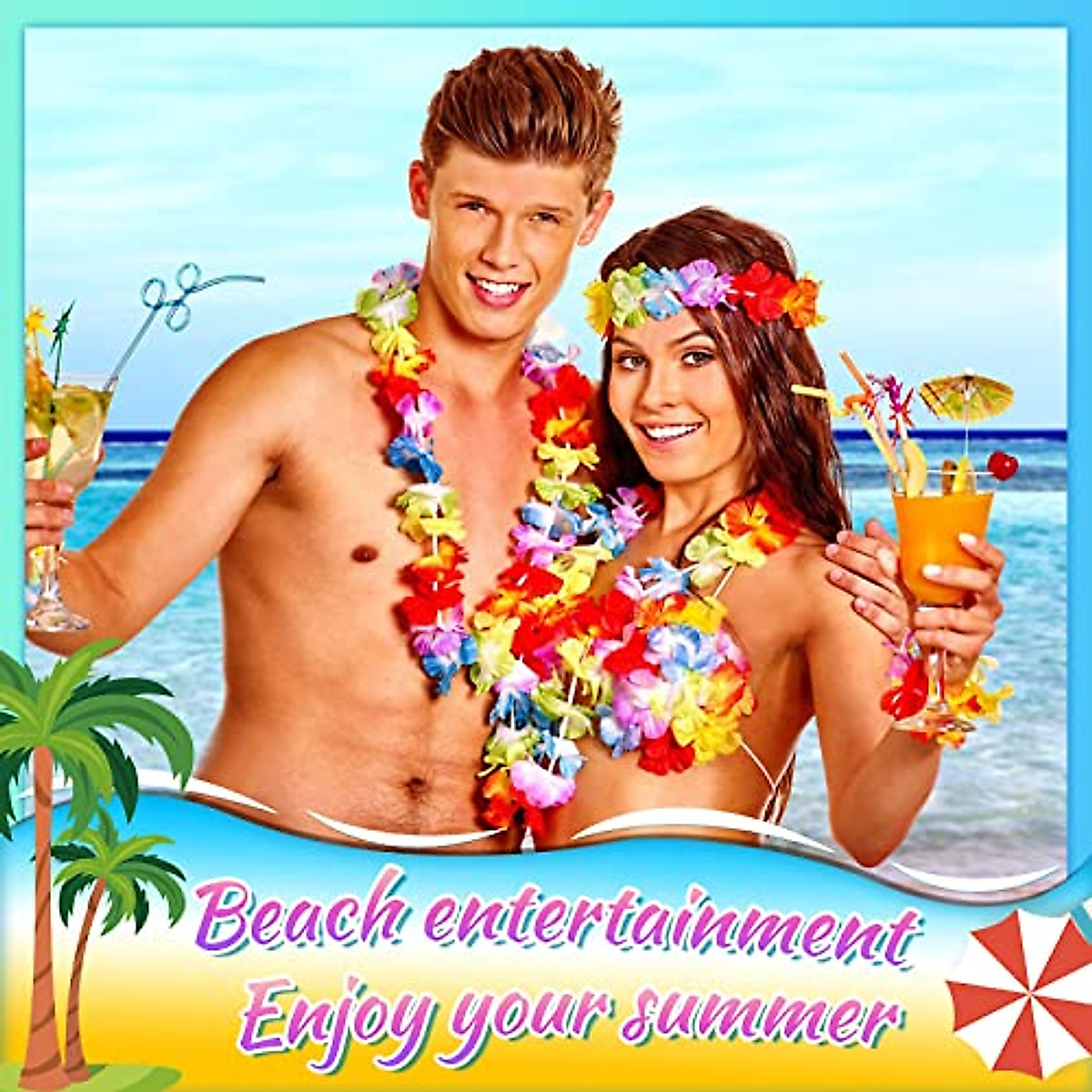 60 Pcs Hawaiian Luau Hula Skirts Decorations , Hawaiian Grass Skirts Leis Necklaces Bracelets for Tropical Beach Party Holiday Party Favor Decorations Tropical Themed Party Dance,Festive Occasions