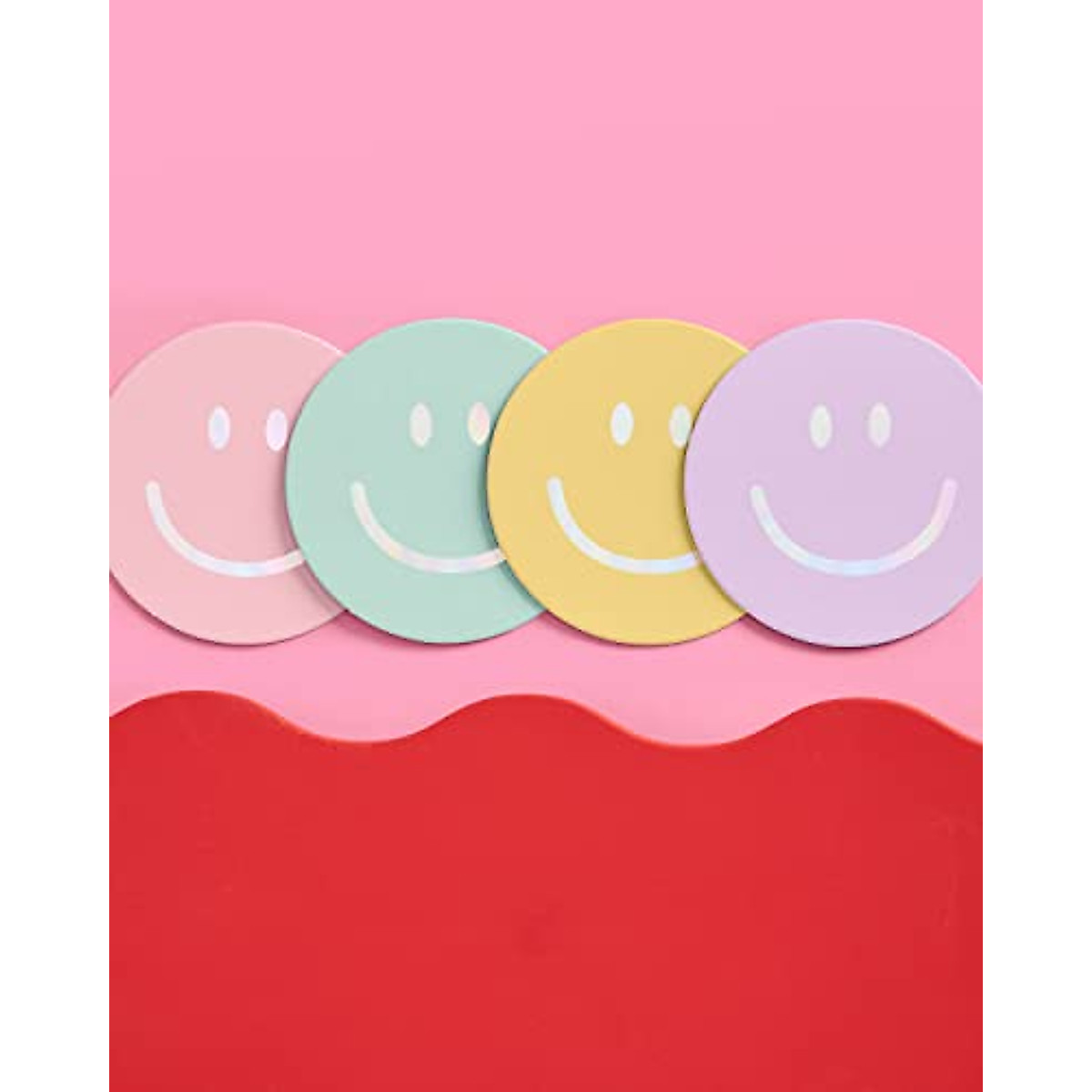 xo, Fetti Smile Pastel Party Drink Coasters - 16 pcs - Iridescent Foil | Happy Pastel Birthday Party Decorations, Cute Bachelorette Party, Cool Cocktail Disposable Coaster
