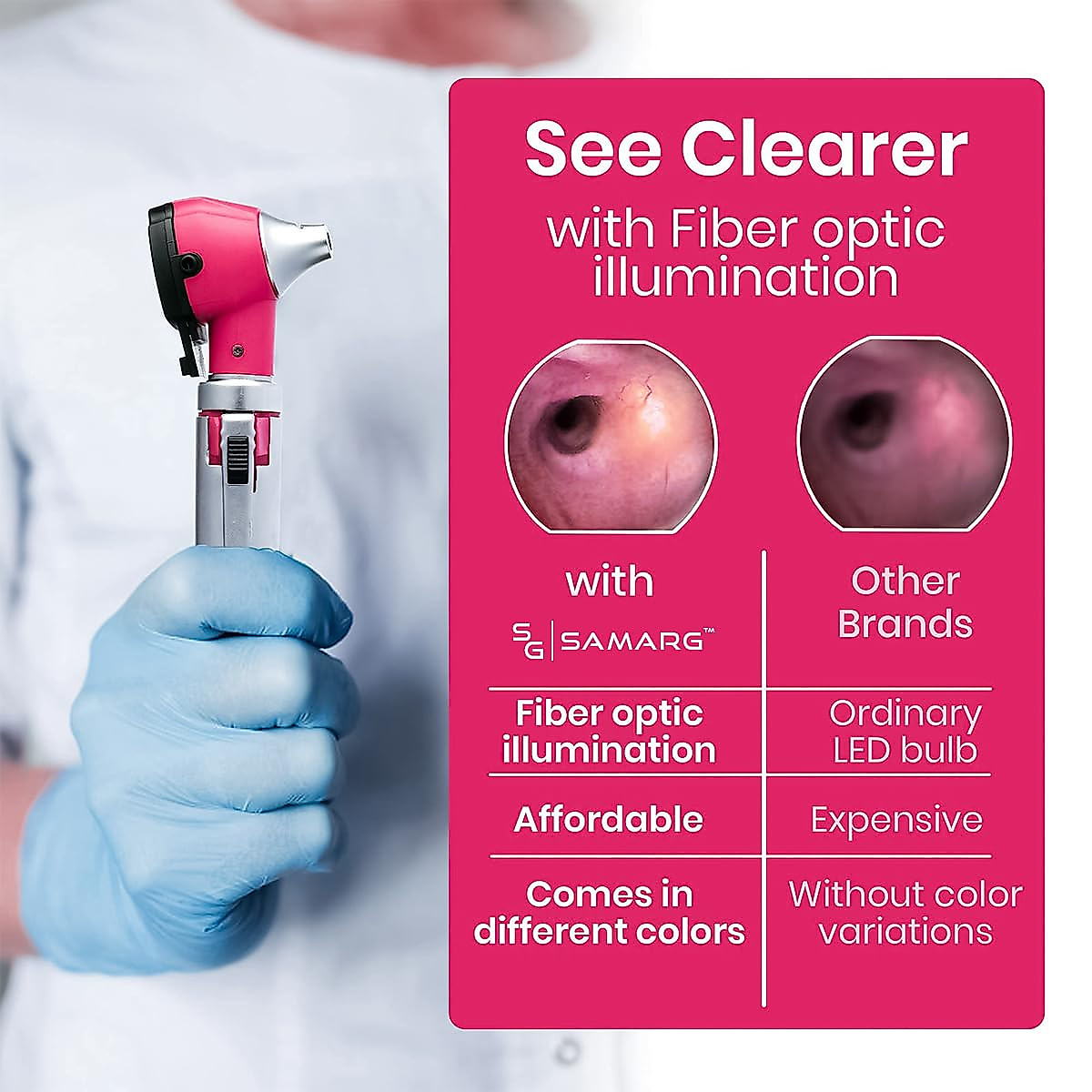 Mini Otoscope with Light Ear Infection Detector and Pocket Ear Scope | Suitable for Kids, Adults, Doctors - Available in Multiple Colors (Pink)