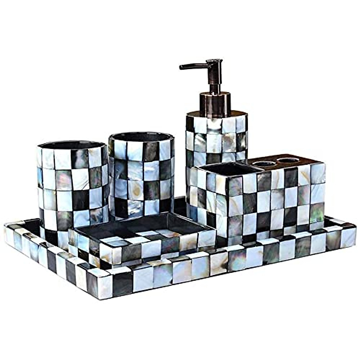 Soap Dispenser for Bathroom Kitchen, Housewares 6-Pieces Bathroom Accessory Set Bright-Colored Mosaic Shell Bathroom Accessories Set Bath Ensemble/Lotion Dispenser